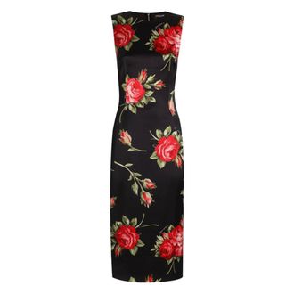 Dolce & Gabbana Femme, Robes, Noir, Taille: 42 FR Roses Bouquet Print Satin Dress