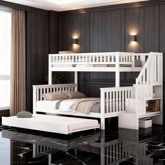 Generic Etagenbett aus wei&szlig;em Kiefernholz 90x200 & 140x200 - Ausgestattet mit Einer sicheren Treppe, Rollbeh&auml;lter und Boxfedern inklusive