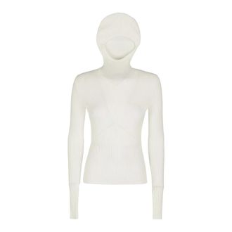 ADĀMO Andrea Adamo Gerippter Strickkapuzenoberteil - - Sweatshirts & Hoodies - Damen - Wei&szlig; - S