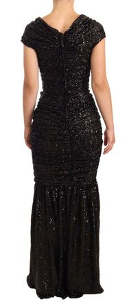 Dolce & Gabbana Womens Sequined Open-Shoulder Gown Black Polyester