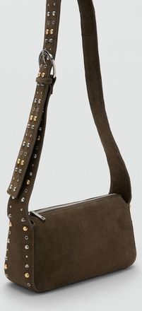 Mango Sac bandouli&egrave;re en daim &agrave; clous kaki - Femme - Taille unique - MANGO