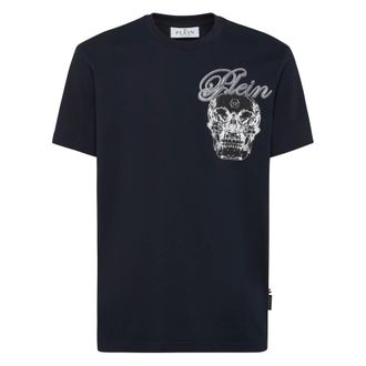 Philipp Plein Homme, Tops, Bleu, Taille: 5XL T-Shirt Col Rond Glass Skull
