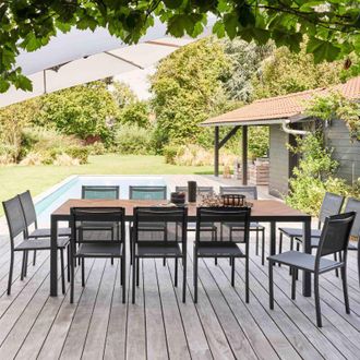 Oviala Ensemble table de jardin en c&eacute;ramique effet bois et 12 chaises - Tivoli