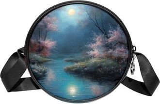 Generic Petit sac &agrave; bandouli&egrave;re Circle Beauty pour femme, petit sac &agrave; bandouli&egrave;re avec fermeture &eacute;clair, bretelles r&eacute;glables, sac &agrave; main rond d&eacute;contract&eacute; pour