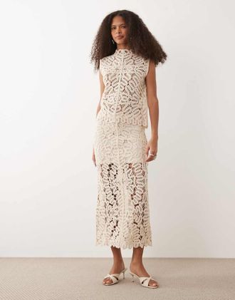 Mango Setenta - H&auml;kel-Midirock in Beige, Kombiteil-Neutral