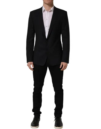 Dolce & Gabbana Mens Black Wool Single Breasted Blazer Jacket Virgin Elastane Clothing