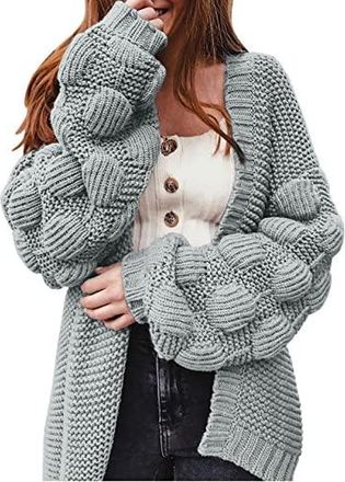 Generic Vestes pour femmes 2026 Pull &agrave; manches en tricot &agrave; col roul&eacute; Veste chaude d&eacute;contract&eacute;e, gris, XXL