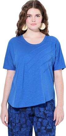 Ulla Popken Damen gro&szlig;e Gr&ouml;&szlig;en &Uuml;bergr&ouml;&szlig;en Plus Size T-Shirt, Biesen, Rundhals, Halbarm, Biobaumwolle kornblumenblau 58+ 838884744-58+
