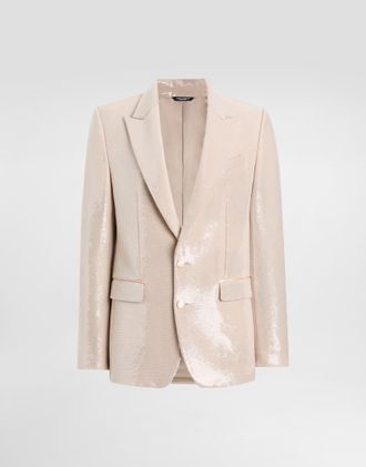Dolce & Gabbana Single-breasted Sicilia Light Jacket With Sequins - Mann Anzüge Und Blazer Beige Pailletten 46
