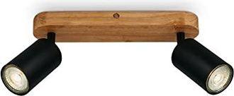 Briloner Leuchten - Deckenlampe retro mit Holz, 2-flammige Deckenleuchte vintage, 2x GU10 Fassung, verstellbarer LED Spot, rustikaler Deckenspot, Schwarz-Holz,