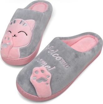 Mishansha Pantoufles Hiver Femme Peluche Chaudes Chaussons Coton Doublure Lavable Lovely Accueil Int&eacute;rieure Slippers Gris 35/36 EU (Taille Fabricant: 36/37)