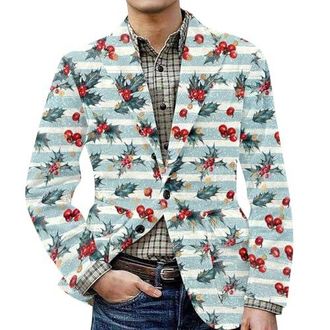 Generic Blazer de Noël pour homme - Avec flocons de neige et motif à carreaux - Veste de costume pour les occasions festives - En matériau facile dentretien -