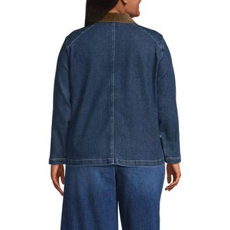Lands End Jeansjacke mit Cordkragen, Damen, Größe:48-50 plus, Blau, Elasthan/Baumwoll-Mischung/Polyester-Mischung, by Lands End