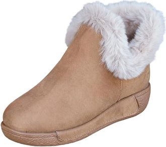 Generic Bottes dhiver chaudes avec doublure en fourrure pelucheuse - Talon plat et bout rond - Chaussures d&eacute;contract&eacute;es en daim doux - Loisirs et confortables