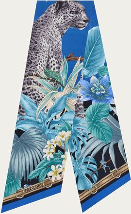 Ferragamo Damen Bandeau-Tuch mit-Raubkatzen-Print Blau