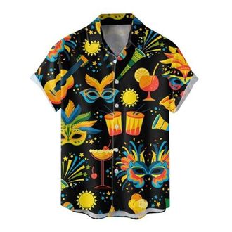 Generic Costume de carnaval pour homme - Chemise &agrave; manches courtes - Coupe droite - Chemise d&eacute;contract&eacute;e avec boutonni&egrave;re - Chemise &agrave; manches courtes streetwe