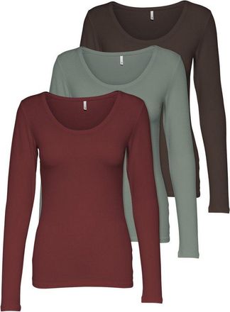 Only Langarmshirt Live Love NEW Longsleeve (3-tlg., 3er Pack) Figur betont, elastische Baumwollqualit&auml;t