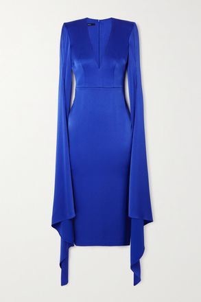 Alex Perry Robe Midi Effet Cape En Cr&ecirc;pe Satin&eacute; Vander - Bleu