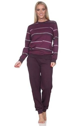 Normann Pyjama &agrave; manches longues pour femme avec poignets &agrave; rayures - &eacute;galement en grandes tailles, baie, 52-54