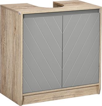 HOMCOM Waschbeckenunterschrank Badschrank Badmöbel mit 2 Türen Unterschrank MDF Grau+Eiche 60 x 30 x 59,8 cm