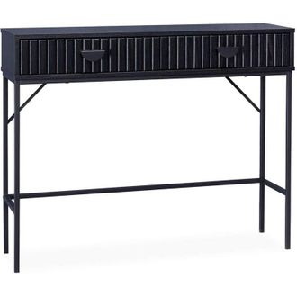 Sweeek Sweeek - Console 2 tiroirs effet bois rainuré noir. pieds métal noir
