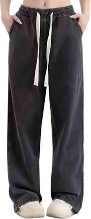 Generico Jeans Palazzo Femme Taille Haute Travail Pantalon Denim Jambe Large Élégant Jeans Vintage Large Leg Pantalon Curvy Pantalon avec Poches Jambe Droite P