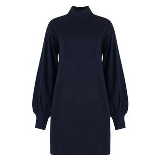 Malo Kaschmir Strickkleid mit gerippten Kanten - - Dresses - Damen - Blau - S