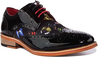 Justinreess England Julius Chaussures &agrave; Lacets en Cuir Verni pour Homme Motif Papillon, Noir 2/3 (EU 41)
