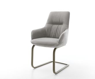 DELIFE Freischwinger Zelia-Flex mit Armlehnen Strukturstoff Soft Grau Freischwinger flach Effektfinish Titan Taschenfederkern, Esszimmerst&uuml;hle