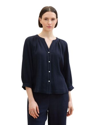 Tom Tailor Damen Basic Bluse mit Ballonärmeln, sky captain blue, 38