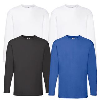 Fruit Of The Loom 4 T Shirt Longsleeve M L XL XXL Langarm Verschiedene Farbsets ausw&auml;hlbar (XXL, 2Weiss 1Royal 1Schwarz)
