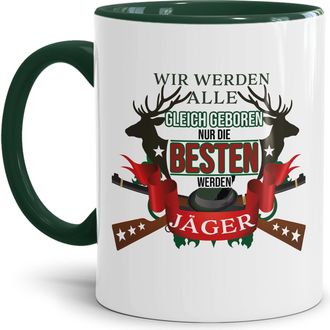 Tassendruck Tasse mit Spruch - Bester Jäger - Geschenk für Jäger, Jagd, Waidmann, Familie, Freunde, Spruchtasse, Büro | Innen & Henkel Dunkelgrün, 300ml