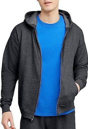 Hanes up, EcoSmart Fleece Full-Zip Hoodie for Men, Hooded Sweatshirt Sweat à Capuche, Gris Anthracite chiné, L Homme