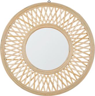 Beliani Dekorativer Wandspiegel Bambusholz rund &oslash; 60 cm Heller Holzfarbton Bacata