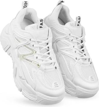 BESPORTBLE Baskets &Eacute;paisses pour Femmes &agrave; Lacets Semelle &Eacute;paisse Antid&eacute;rapante en Polyur&eacute;thane Blanc Taille 38 Chaussures de Sport Mode Polyvalentes pour Usage Q