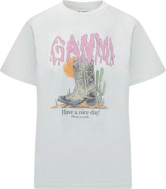 Ganni Femme, Tops, Blanc, Taille: 36 FR Bottes Print T-shirt