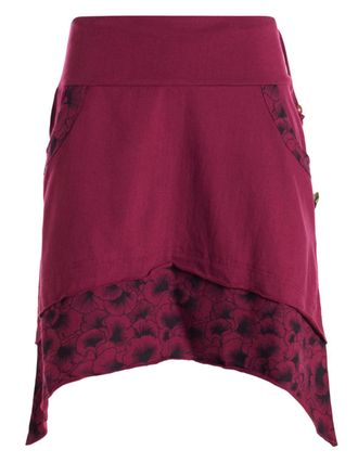 vishes Alternative Bekleidung - Damen mini Rock Baumwolle Blumen-Muster extra breiter Bund mit Kordel-Zug und Taschen dunkelrot 38