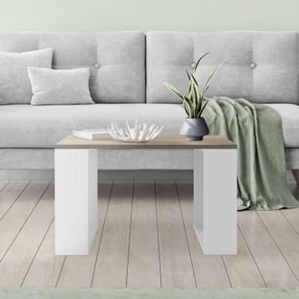 ML Design Table Basse Carr&eacute;e de Salon 65x65x40 cm, Aspect Ch&ecirc;ne Blanc, Pieds Tra&icirc;neau, dAppoint pour Bureau Salle de S&eacute;jour, Robuste, Style &Eacute;l&eacute;gant et