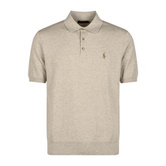 Polo Ralph Lauren Homme, Tops, Beige, Taille: M Pull en coton &agrave; manches courtes et patte de boutonnage