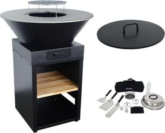 Sweeek Brasero barbecue &Oslash;81.5cm avec grille de cuisson. espace de rangement. couvercle et ustensiles