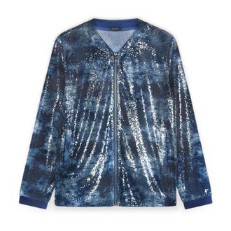 Fiorella Rubino Femme, Sweatshirts et sweats &agrave; capuche, Bleu, Taille: 40 FR SweaT-shirt ouvert en tulle &agrave; sequins