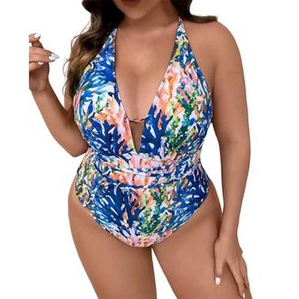 Generic Maillot de bain une pi&egrave;ce pour femme, monokini imprim&eacute; athl&eacute;tique, vacances, basique, push-up grande taille, maillot de bain dos nu, v&ecirc;tements de plag