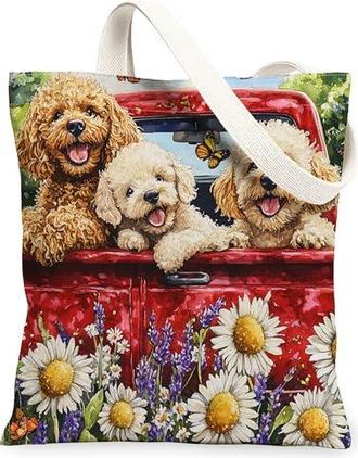 Generic Sac fourre-tout en toile pour le shopping, motif chihuahua printanier, 33 x 38,1 cm, sac d&eacute;picerie r&eacute;utilisable pour femme, animal de compagnie, peint