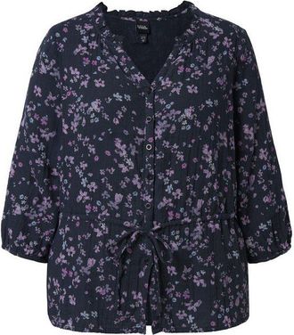 Ulla Popken Longbluse Musselinbluse Bl&uuml;ten A-Linie V-Ausschnitt 3/4-Arm