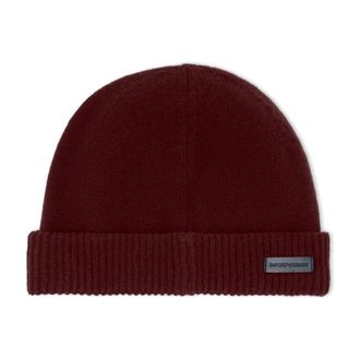 Emporio Armani unisex, Accessoires, Brun, Taille: M Bonnet en cachemire rouge-brun avec embl&egrave;me logo