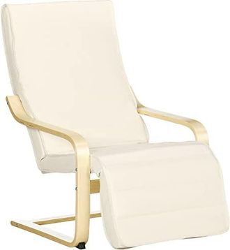 HOMCOM Fauteuil Relax Chaise de Salon avec Repose-Pied r&eacute;glable d&eacute;houssable Confort et Relaxation 94 x 66,5 x 100 cm Bois Massif Cr&egrave;me