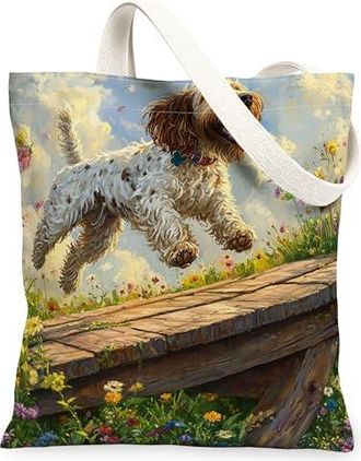 Generic Sac fourre-tout en toile &agrave; poils longs avec pointeur allemand pour le shopping, 33 x 38,1 cm, sac d&eacute;picerie r&eacute;utilisable pour femme, animal de compagn