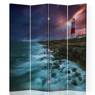 Feeby Trennwand Paravent Leuchtturm 360 Grad drehbarer 4-teilig beidseitig Blau 145x175 cm