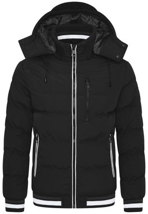 Behype. Herren warme Winterjacke mit abnehmbarer Kapuze Kurze Steppjacke Outdoorjacke Jacket Puffer-Jacke OR_1214-Black-Grey-XL