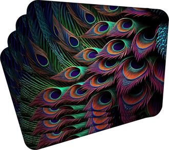 MG Design Set aus 4 Kork-Platzsets - Peacock Eye 2 - 30 x 40 cm - hitzebest&auml;ndig & abwischbar, mit Korkr&uuml;ckseite